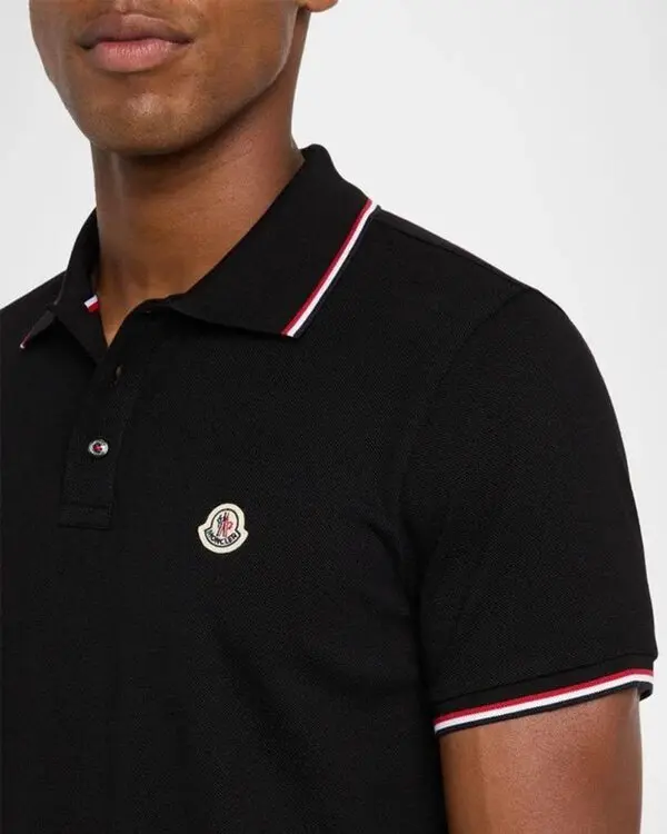 Moncler Apos;s Short Sleeve Polo With Contrast Sleeves - Black