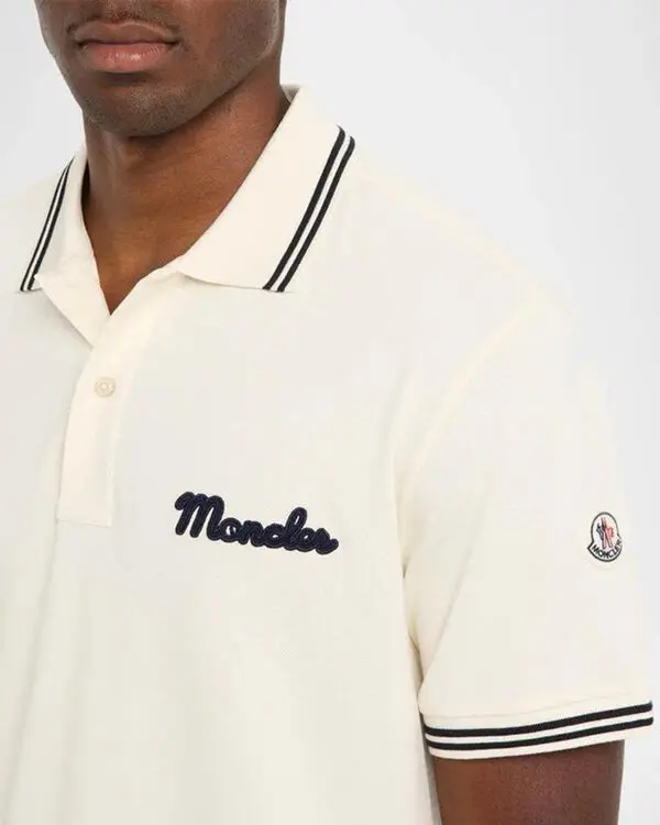 Moncler Apos;s Logo Script Short Sleeve Polo - Cream