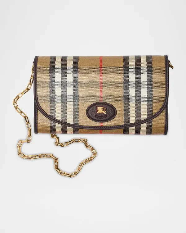 Burberry Highlands Check Flap Continental Wallet On Chain - Sand