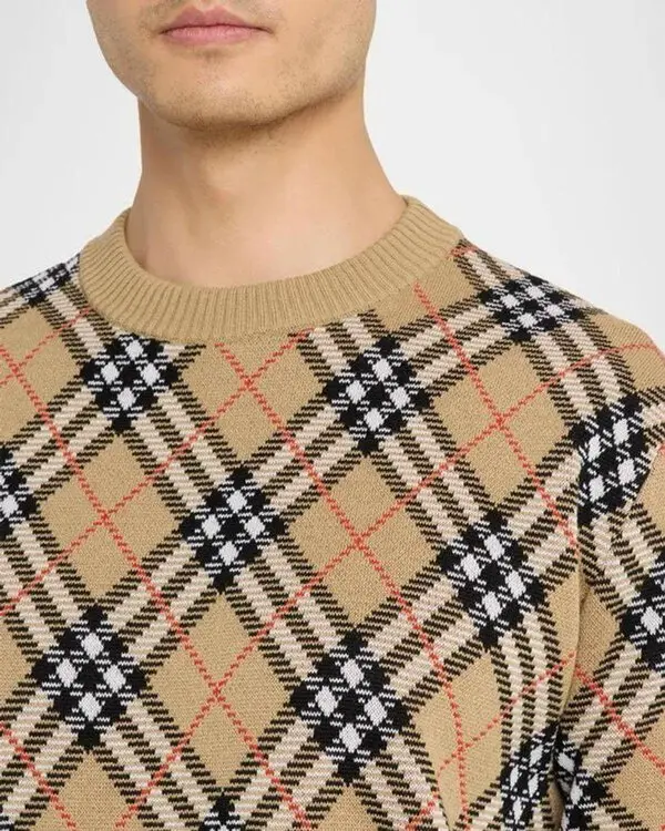 Burberry Vintage Check Knit Crewneck Sweater - Sand Ip Check