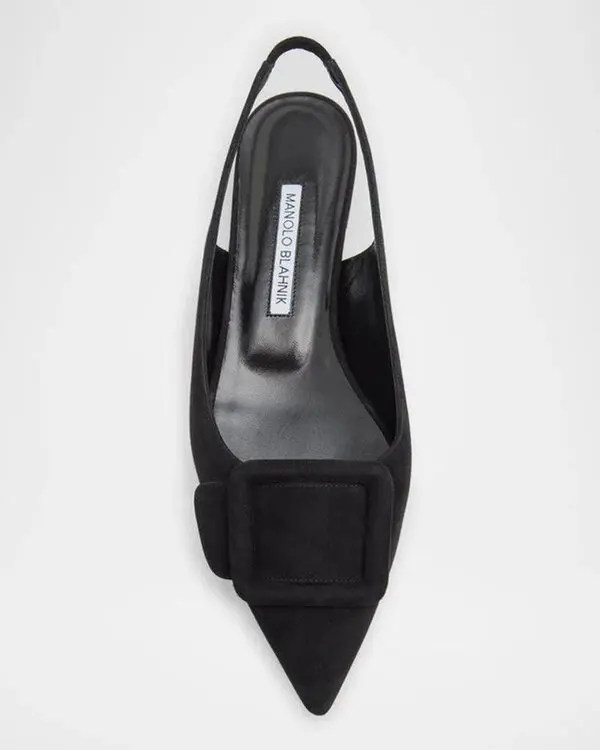 Manolo Blahnik Maylura Suede Slingback Ballerina Flats - Black