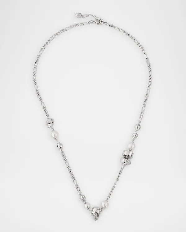 Alexander McQueen Pearly Skull Chain Necklace - Pearl Crystal