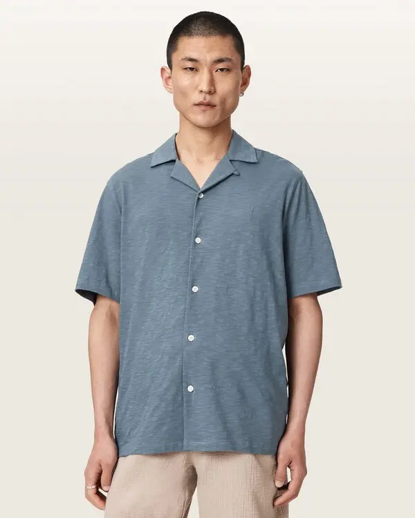 ALLSAINTS Robson Short Sleeve Ramskull Shirt - Blue
