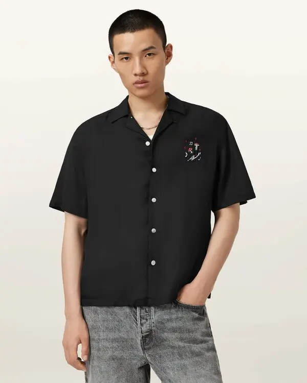 ALLSAINTS Fungi Embroidered Short Sleeve Shirt - Jet Black