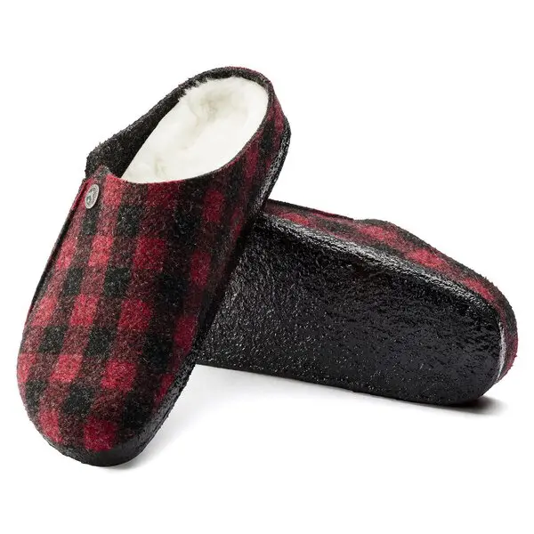 BIRKENSTOCK Zermatt Shearling Felt Slippers - Plaid Red