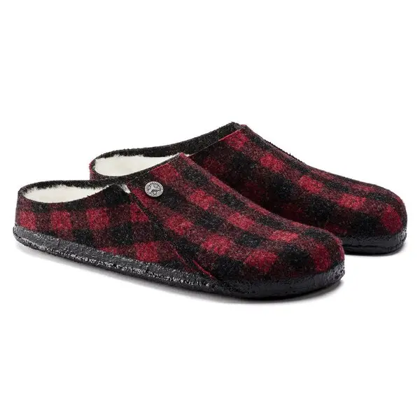 BIRKENSTOCK Zermatt Shearling Felt Slippers - Plaid Red