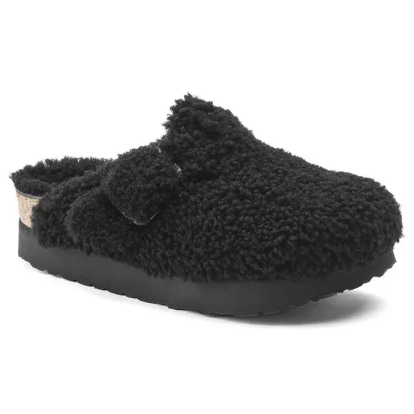 BIRKENSTOCK Boston Big Buckle Platform Shearling Clogs - Teddy Black