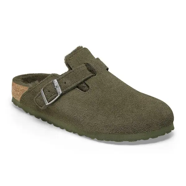 BIRKENSTOCK Boston Shearling Suede Clogs - Thyme
