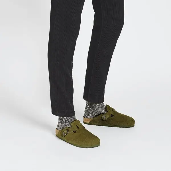 BIRKENSTOCK Boston Shearling Suede Clogs - Thyme