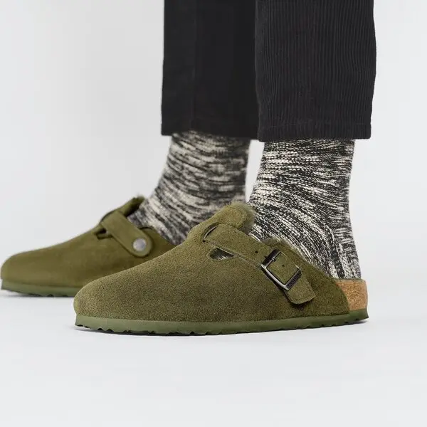 BIRKENSTOCK Boston Shearling Suede Clogs - Thyme