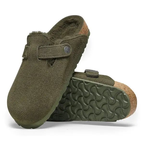 BIRKENSTOCK Boston Shearling Suede Clogs - Thyme