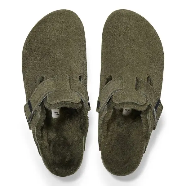 BIRKENSTOCK Boston Shearling Suede Clogs - Thyme