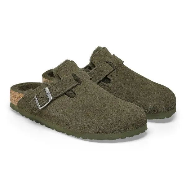 BIRKENSTOCK Boston Shearling Suede Clogs - Thyme