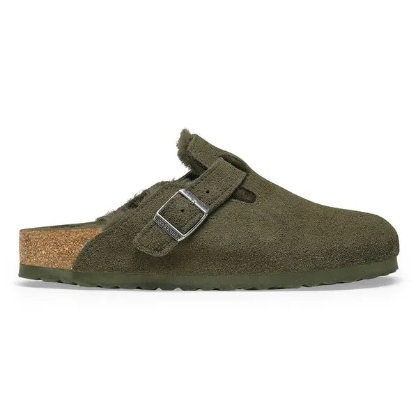 BIRKENSTOCK Boston Shearling Suede Clogs - Thyme
