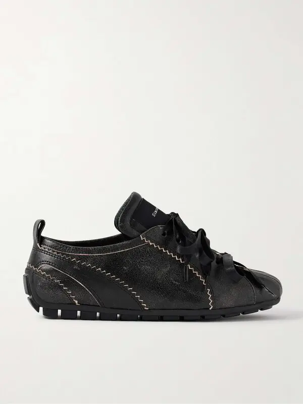 Simone Rocha Cracked-leather Sneakers - Dark Brown