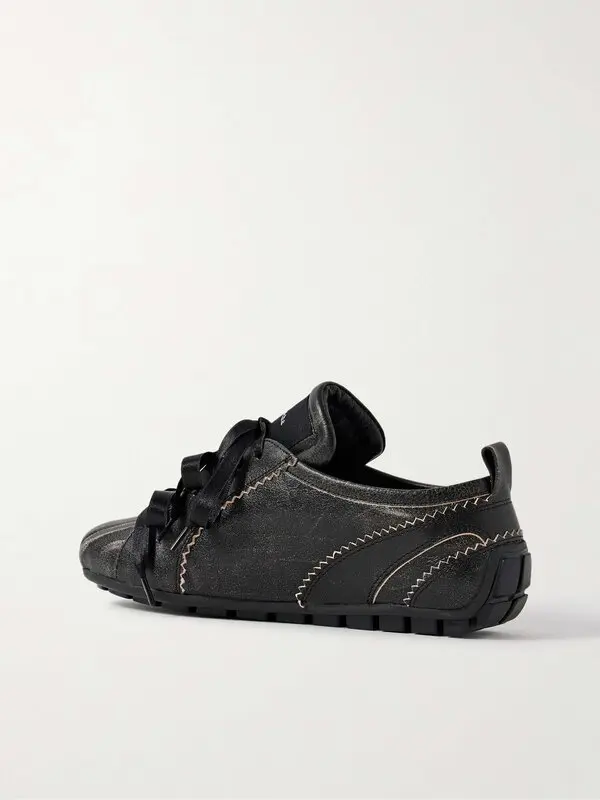 Simone Rocha Cracked-leather Sneakers - Dark Brown