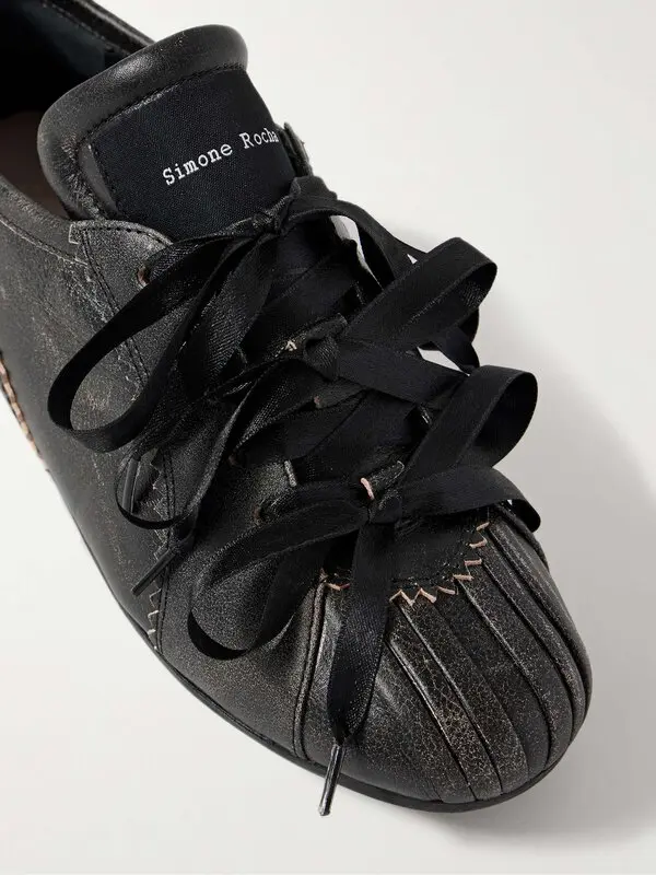 Simone Rocha Cracked-leather Sneakers - Dark Brown