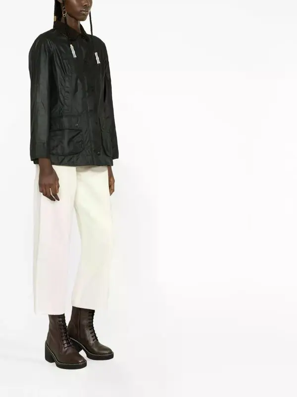 Barbour Beadnell Waxed Cotton Jacket With Corduroy Collar - Green