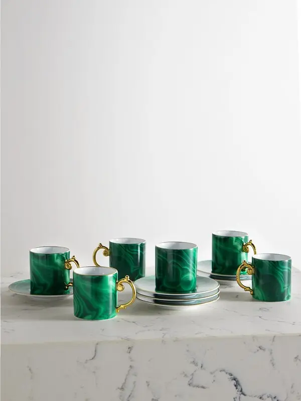 L'Objet Set Of Six Porcelain Espresso Cups And Saucers - Green