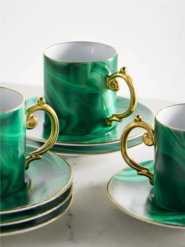 L'Objet Set Of Six Porcelain Espresso Cups And Saucers - Green