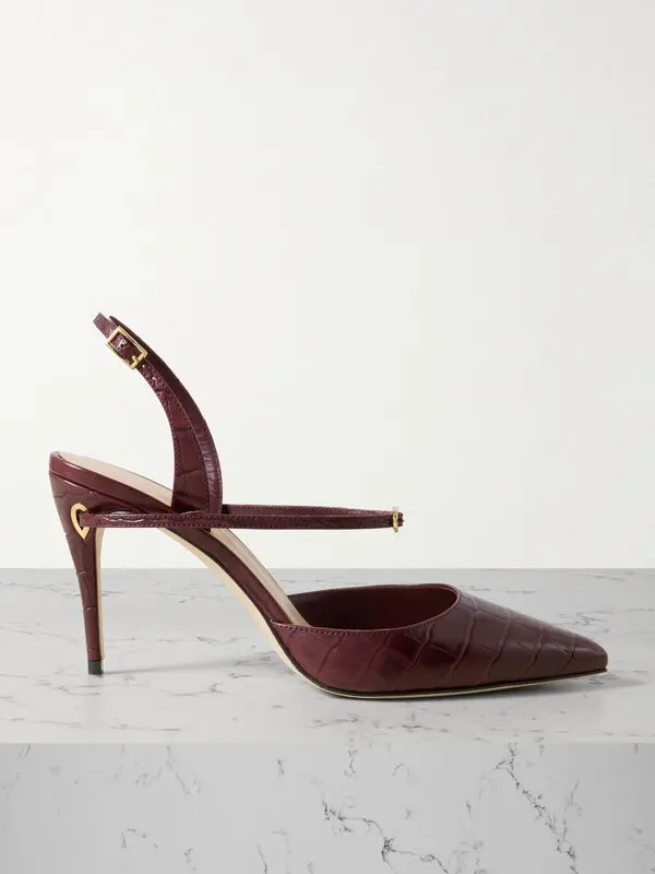 Jennifer Chamandi Vittorio 85 Croc-effect Leather Slingback Pumps