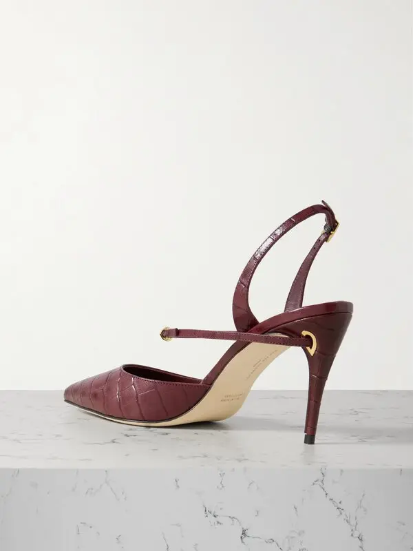 Jennifer Chamandi Vittorio 85 Croc-effect Leather Slingback Pumps