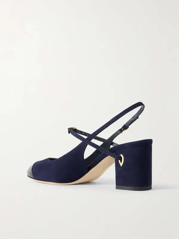Jennifer Chamandi Mattia 65 Patent Leather-trimmed Suede Slingback Pumps