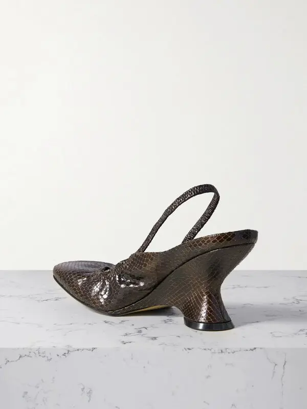 Dries Van Noten Snake-effect Leather Slingback Wedge Pumps
