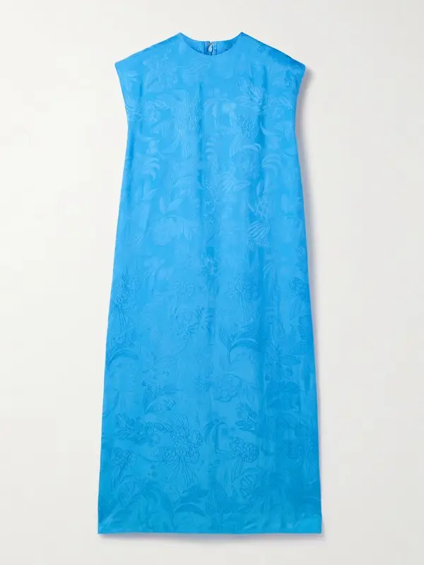 Balenciaga Satin-jacquard Midi Dress - Blue | Editorialist