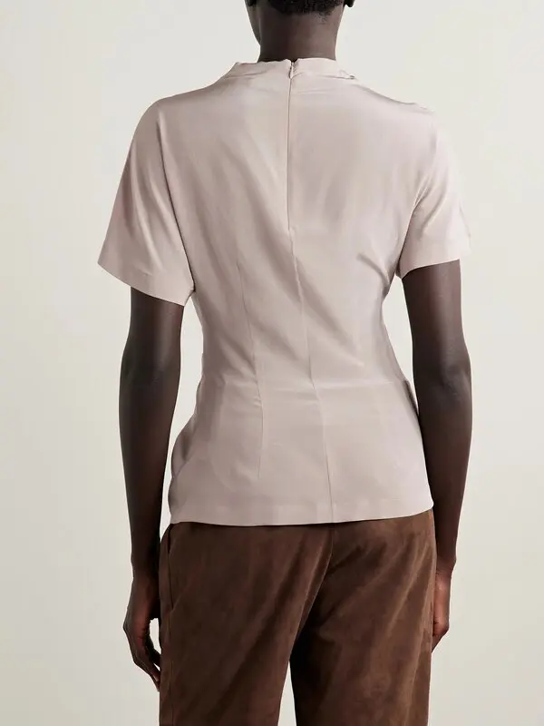 Brunello Cucinelli Buckle-embellished Draped Silk Crepe De Chine Top