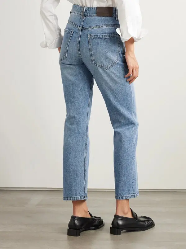 Brunello Cucinelli Bead-embellished Cropped Straight-leg Jeans - Blue