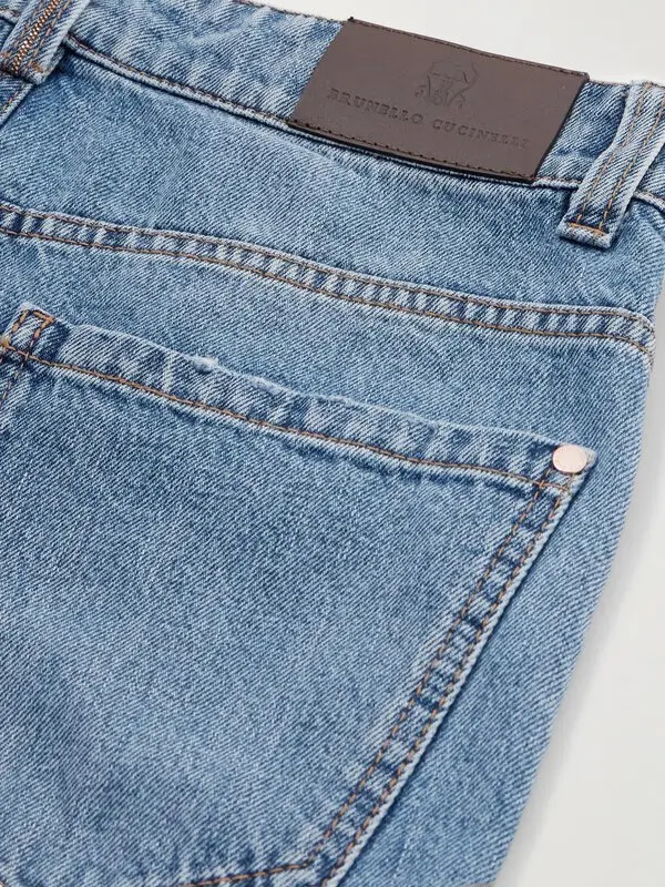 Brunello Cucinelli Bead-embellished Cropped Straight-leg Jeans - Blue