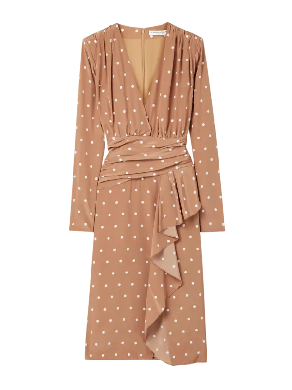 Alessandra Rich Polka-dot Silk Crepe De Chine Midi Dress - Brown