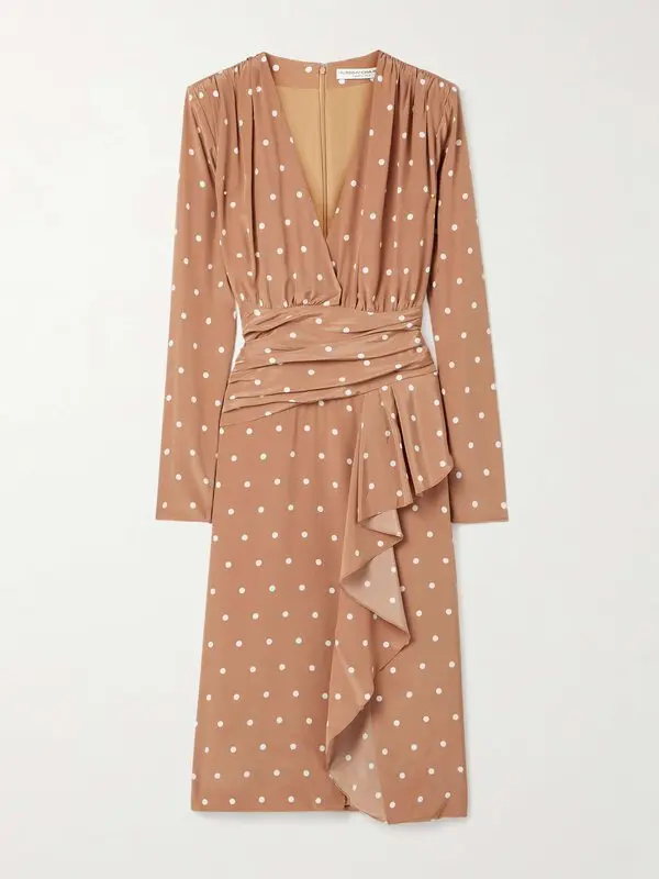 Alessandra Rich Polka-dot Silk Crepe De Chine Midi Dress