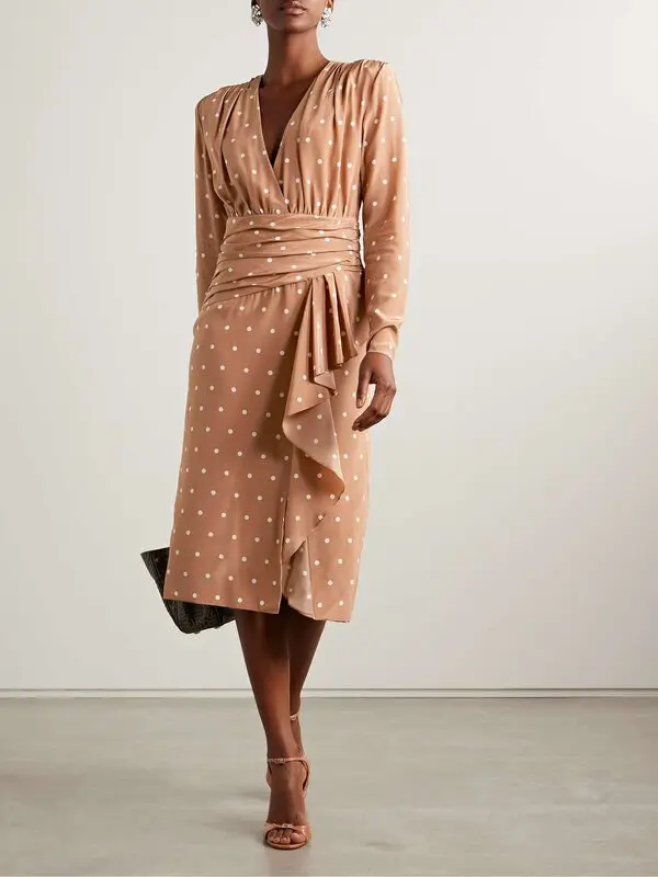 Alessandra Rich Polka-dot Silk Crepe De Chine Midi Dress