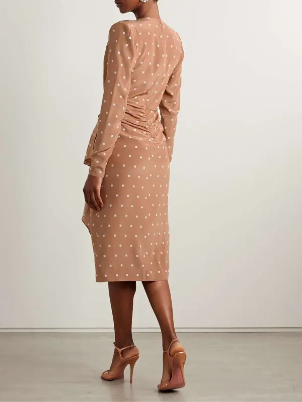 Alessandra Rich Polka-dot Silk Crepe De Chine Midi Dress