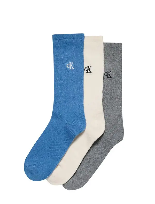 Calvin Klein Monogram 3-pack Cushion Crew Socks - Blue Multi