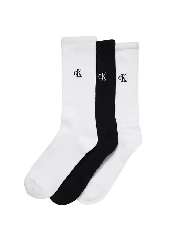 Calvin Klein Monogram 3-pack Cushion Crew Socks - White Mutli