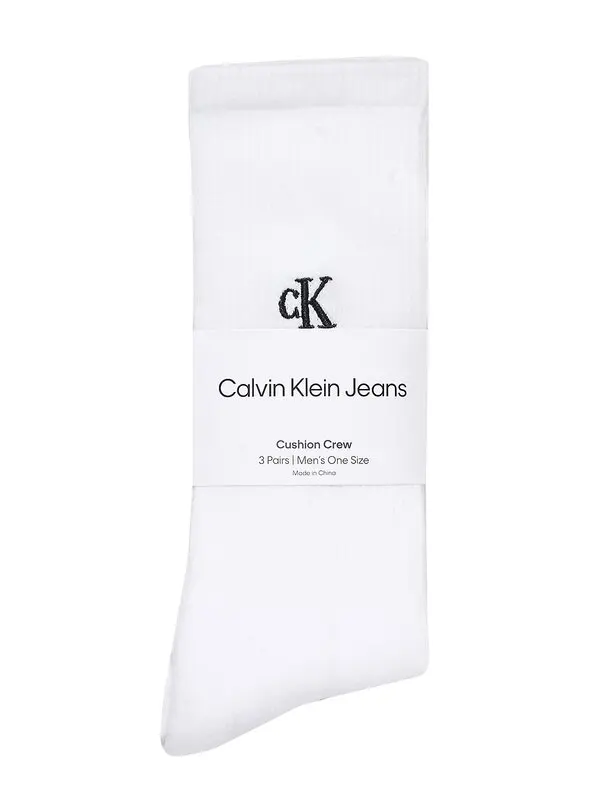 Calvin Klein Monogram 3-pack Cushion Crew Socks - White Mutli