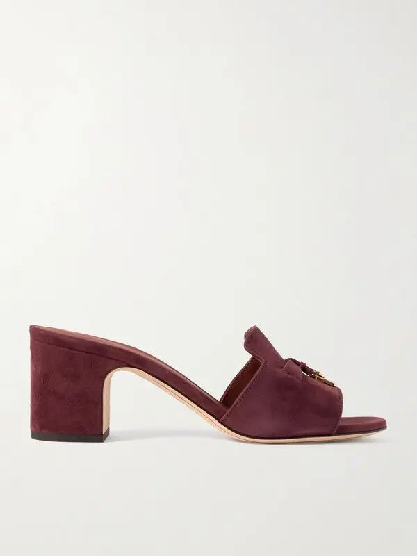 Loro Piana Summer Charms Embellished Suede Mules - Burgundy