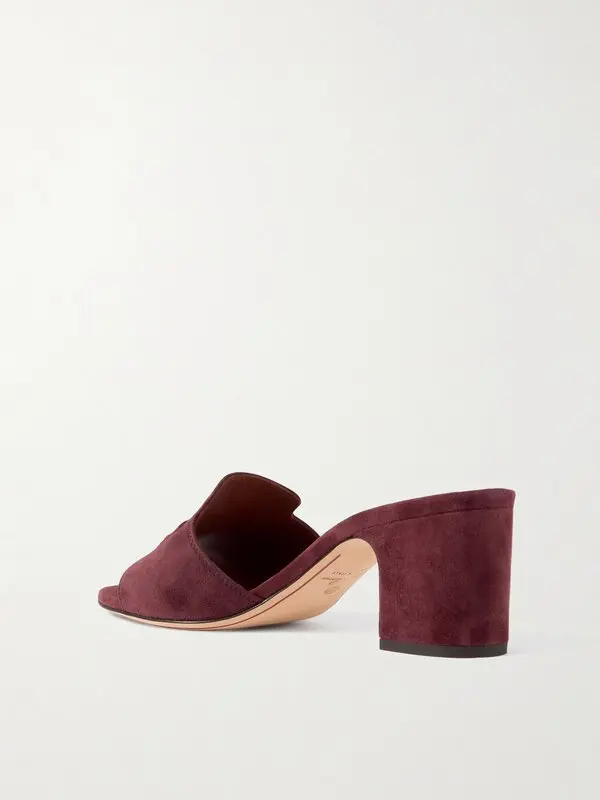 Loro Piana Summer Charms Embellished Suede Mules - Burgundy