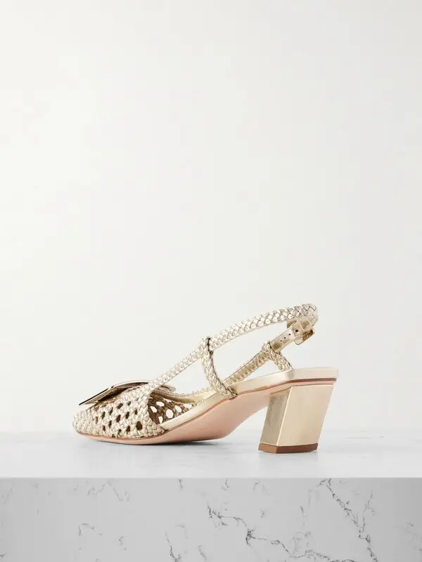 ROGER VIVIER Belle Vivier 45 Braided Metallic Leather Slingback Pumps