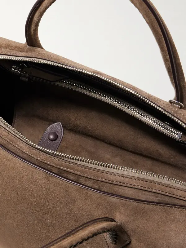 METIER Vérité City Medium Braided Leather-trimmed Suede Tote - Brown