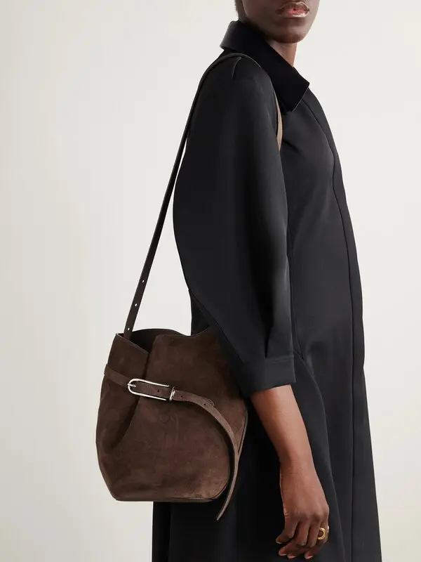 LIFFNER Buckled Suede Bucket Bag - Brown