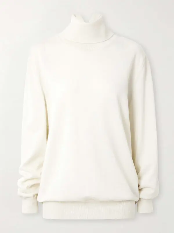 JIL SANDER Wool Turtleneck Sweater - Beige