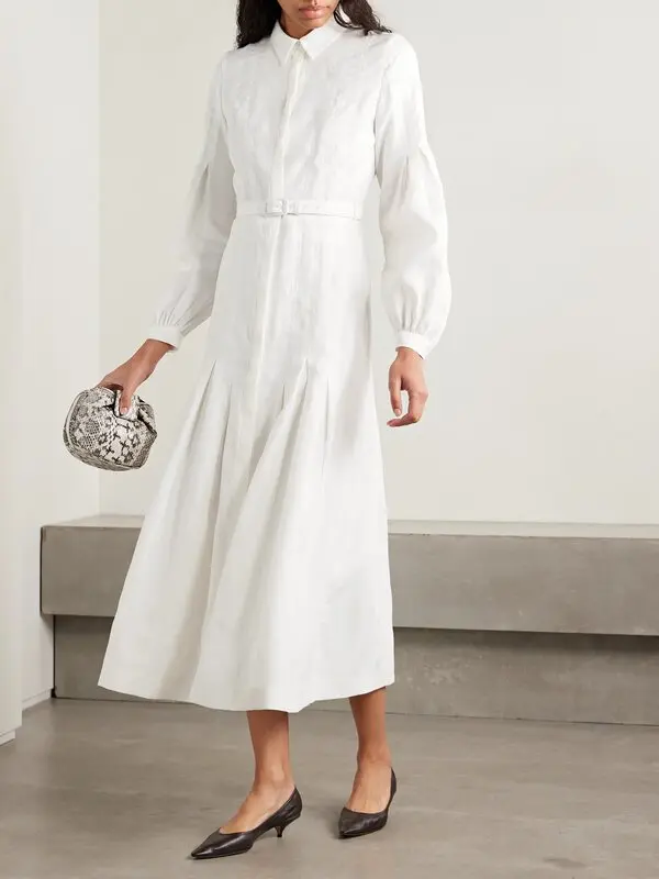 chinese dress ladies White Linen Midi Shirt Dress