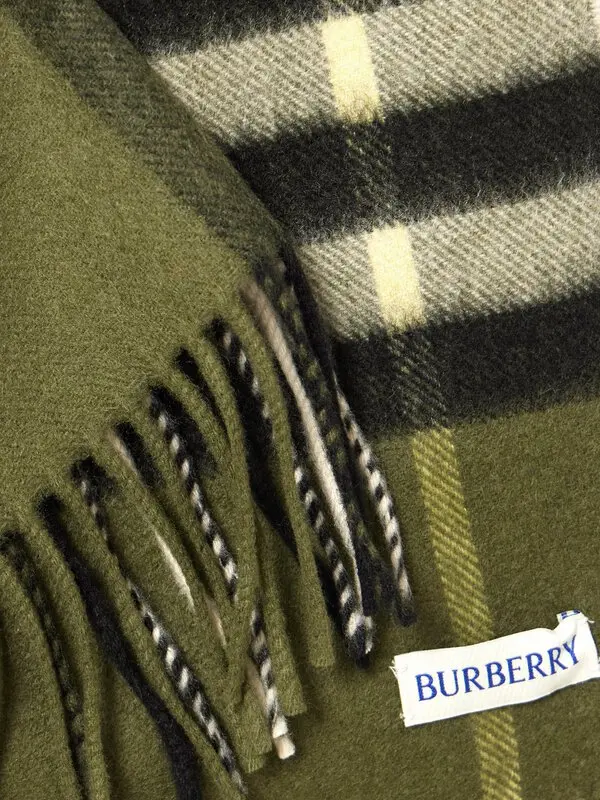 Burberry Fringed Checked Cashmere Scarf - Green