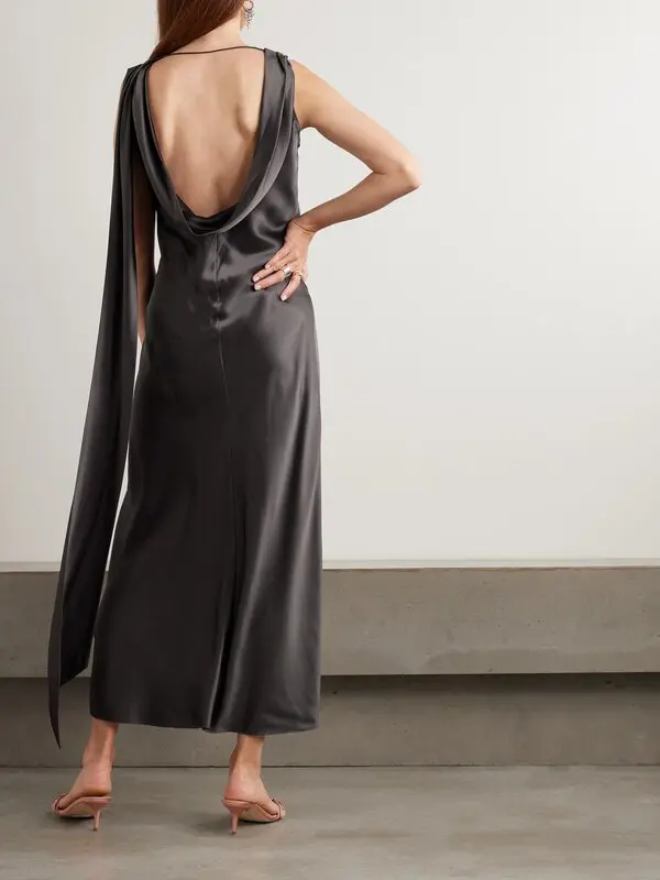 Acne Studios Open-Back Draped Silk-Satin Midi Dress - Gray | Editorialist