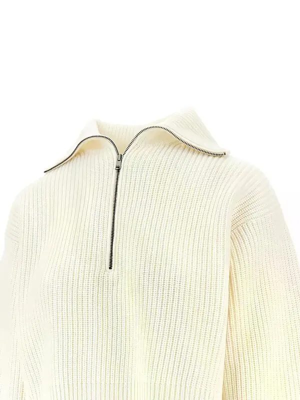 Max Mara Half-zip Ribbed Pullover - Neutrals