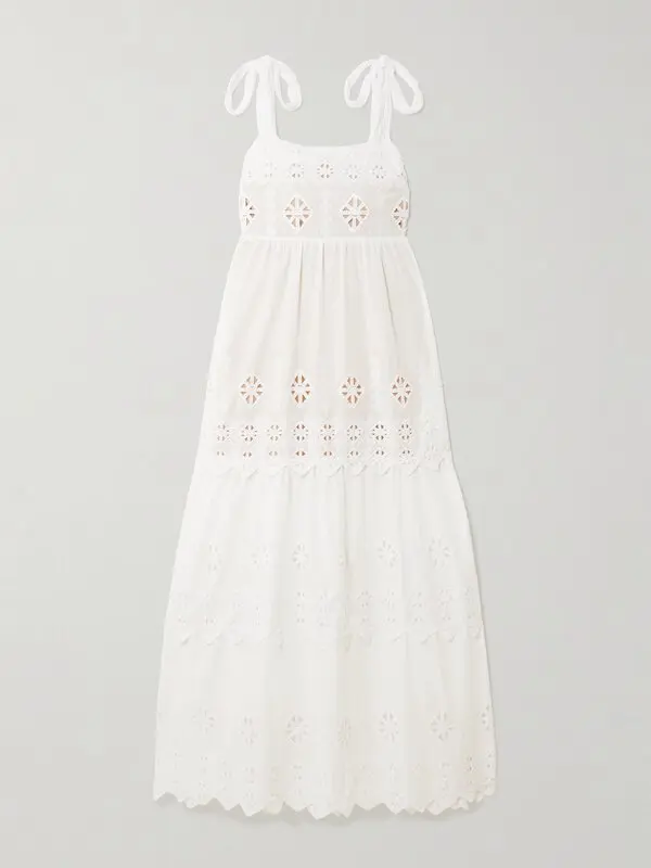 Miguelina Juniper Tiered Embroidered Maxi Dress - White